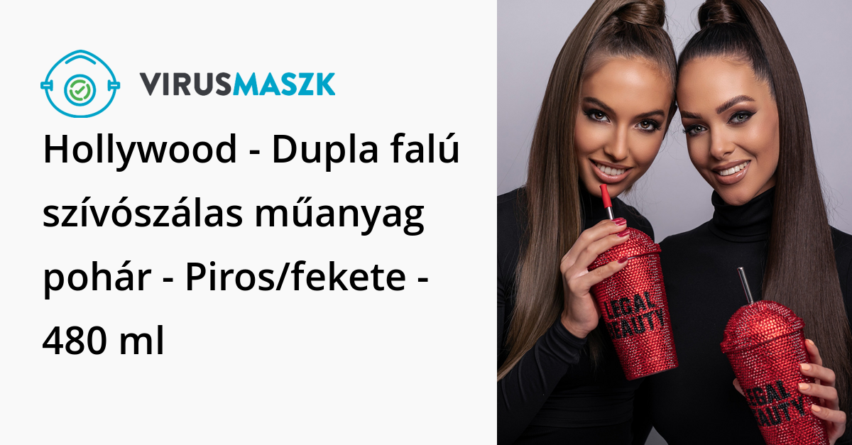 Hollywood - Dupla falú szívószálas műanyag pohár - Piros/fekete ...